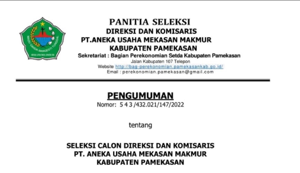 Pemkab Pamekasan Seleksi Direksi PT Aneka Usaha Mekkasan Makmur ...